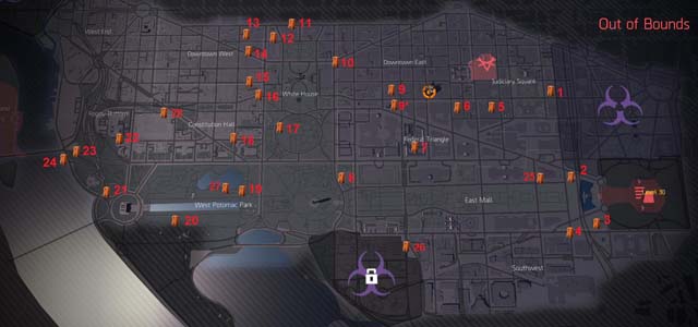 Locations of A Total of 28 Orange Crates in The Division 2