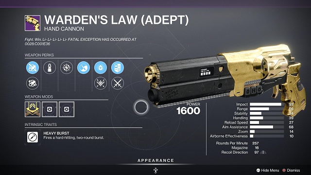 Destiny 2 Weapon Guide: How to Obtain the Warden’s Law Hand Cannon in ...